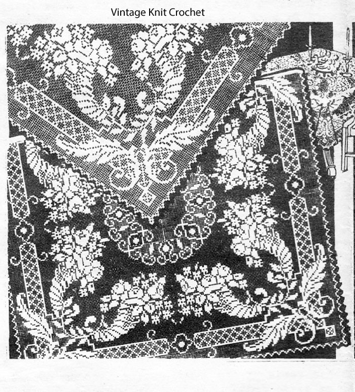 Filet Crochet Cornucopia Cloth Pattern, 3 sizes, Laura Wheeler 2379