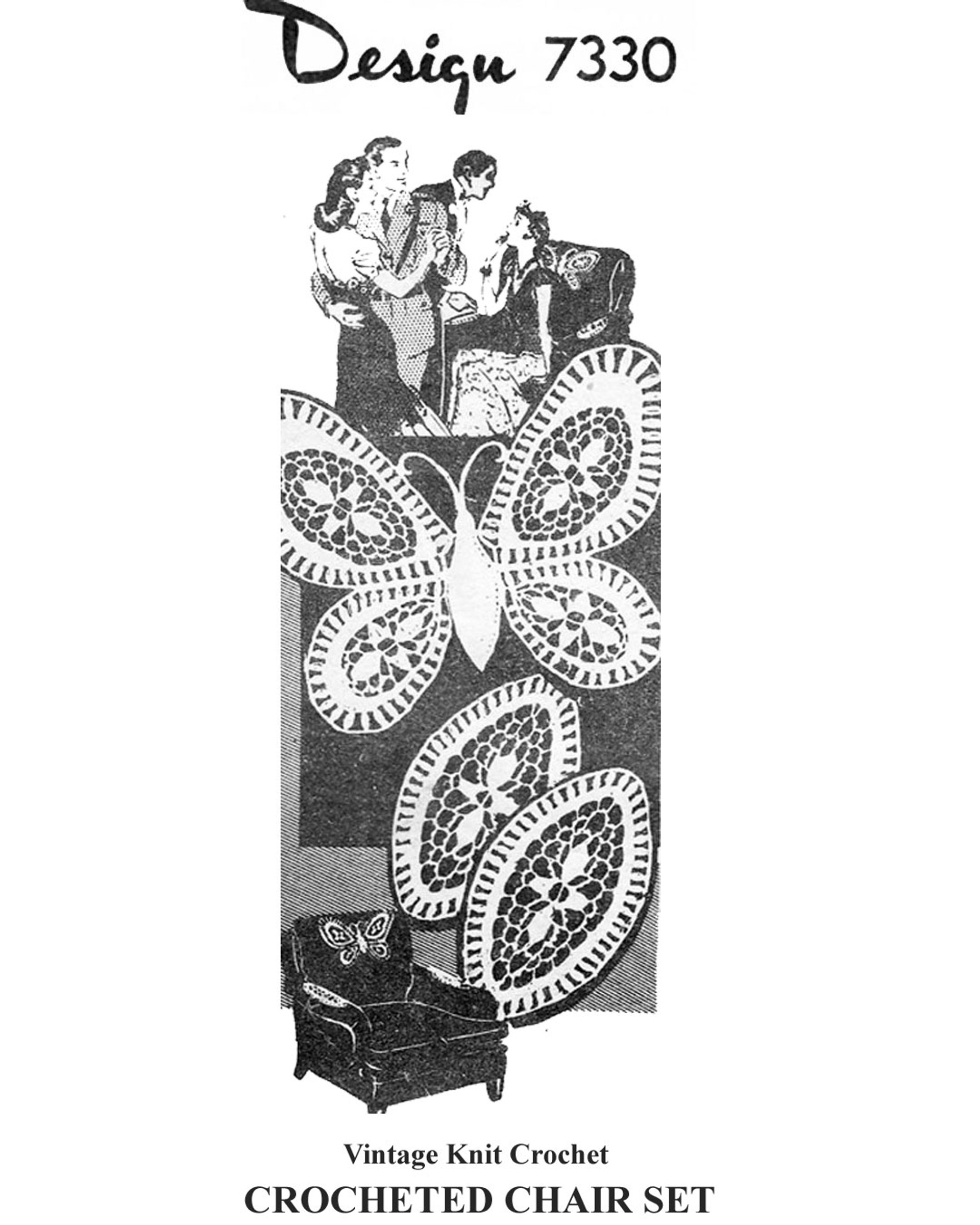 Vintage Butterfly Crochet Pattern Chair Set Design 7205 Alice Brooks