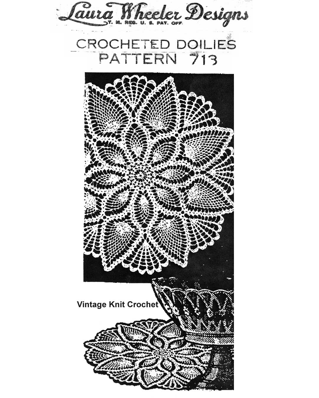 Crochet Pineapple Border Doily Pattern, Laura Wheeler 628, Mail Order