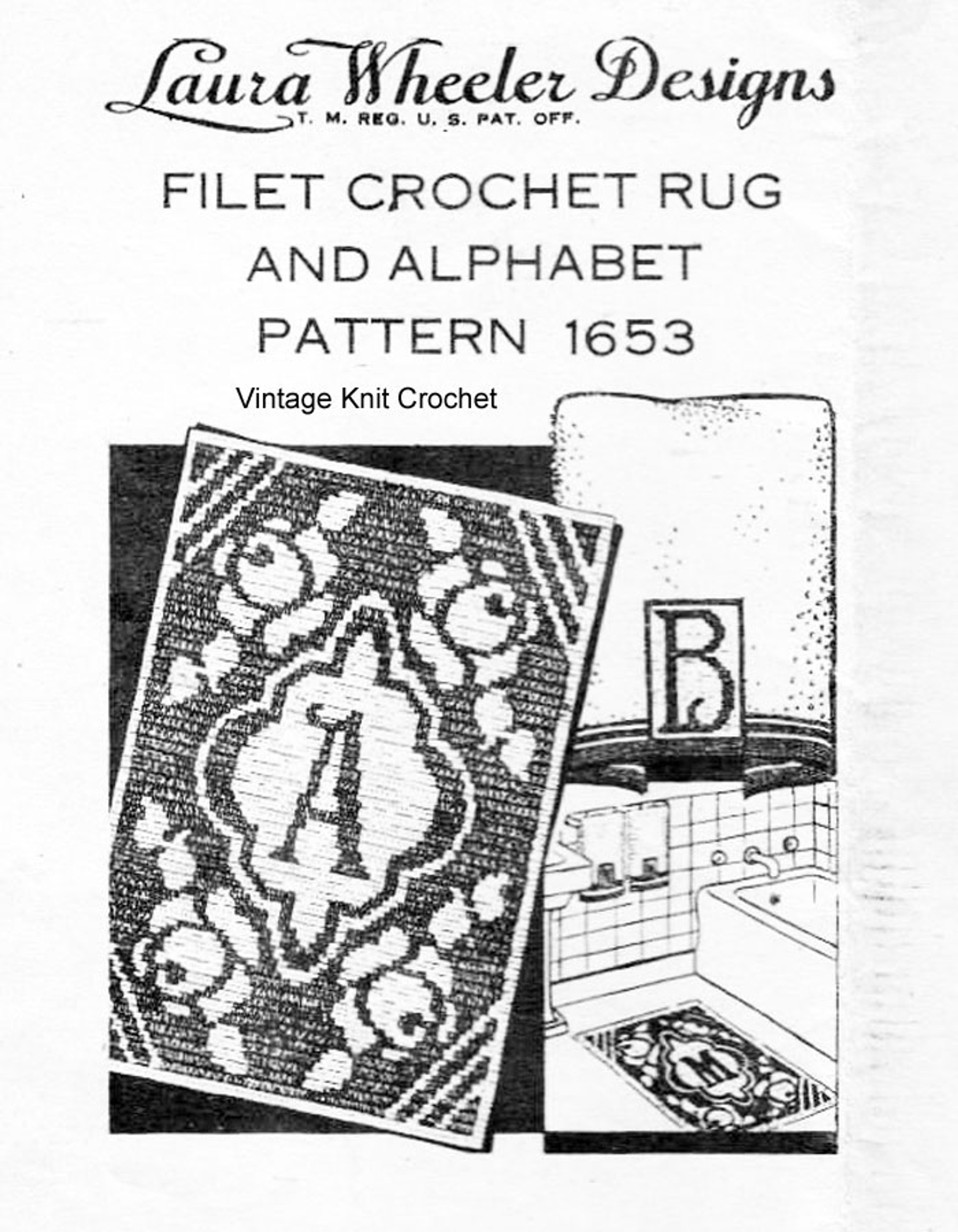 Laura Wheeler 1653 Filet Crochet Rug Pattern Rose Motif