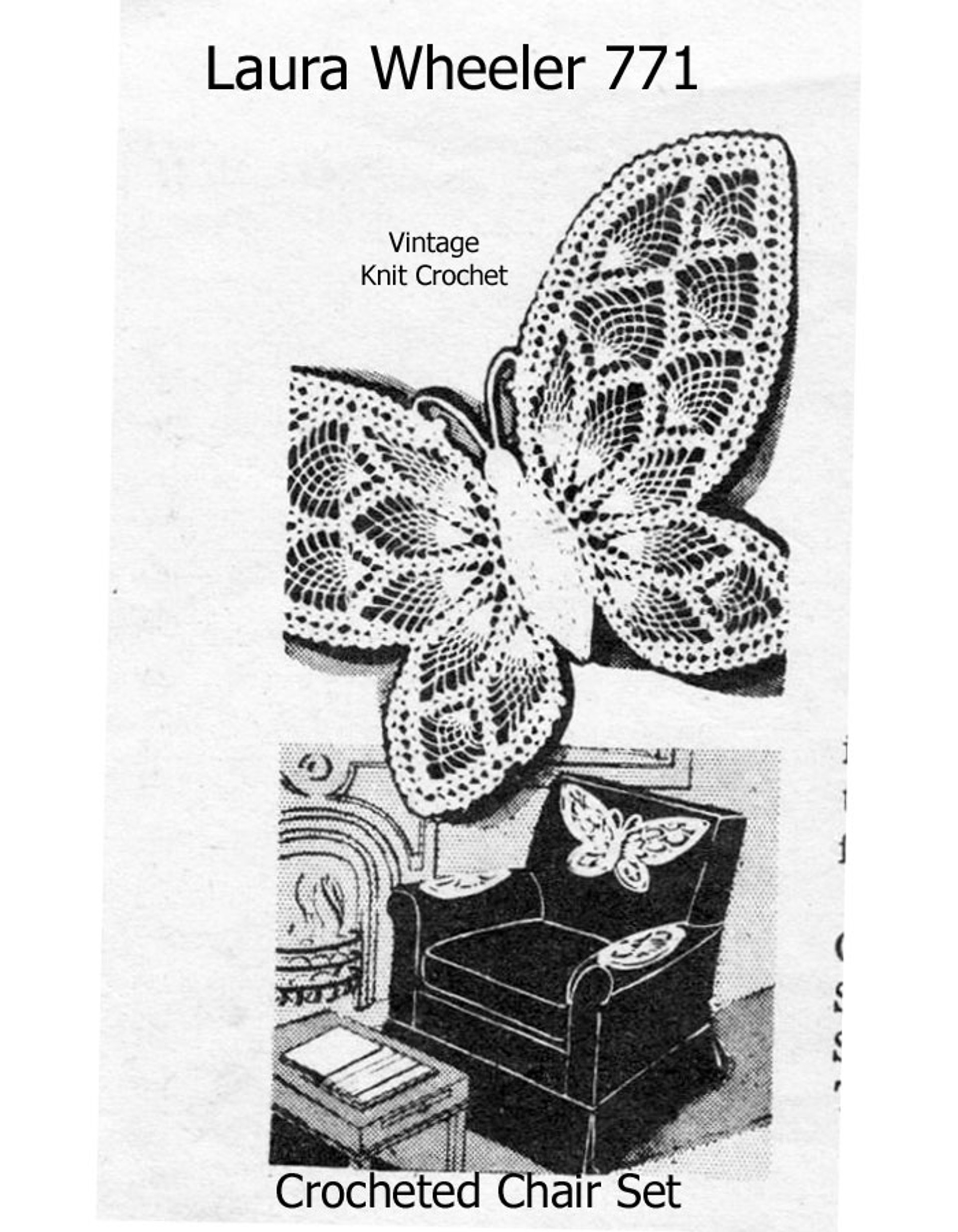 Vintage Crochet Butterfly Pattern Chair Set In Pineapple Stitch Design 771
