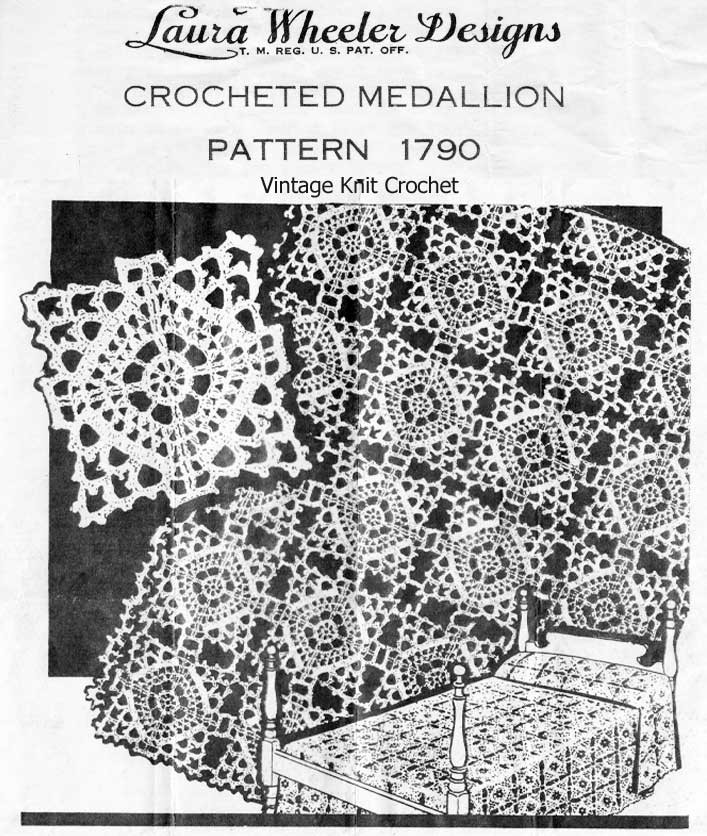 Vintage Crochet Medallion Tablecloth Pattern, Laura Wheeler 1940
