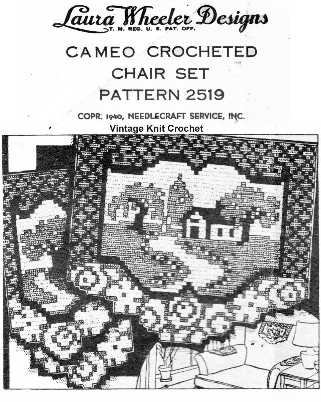 Filet Crochet Monogram Chair Doily Pattern Set Laura wheeler 1399