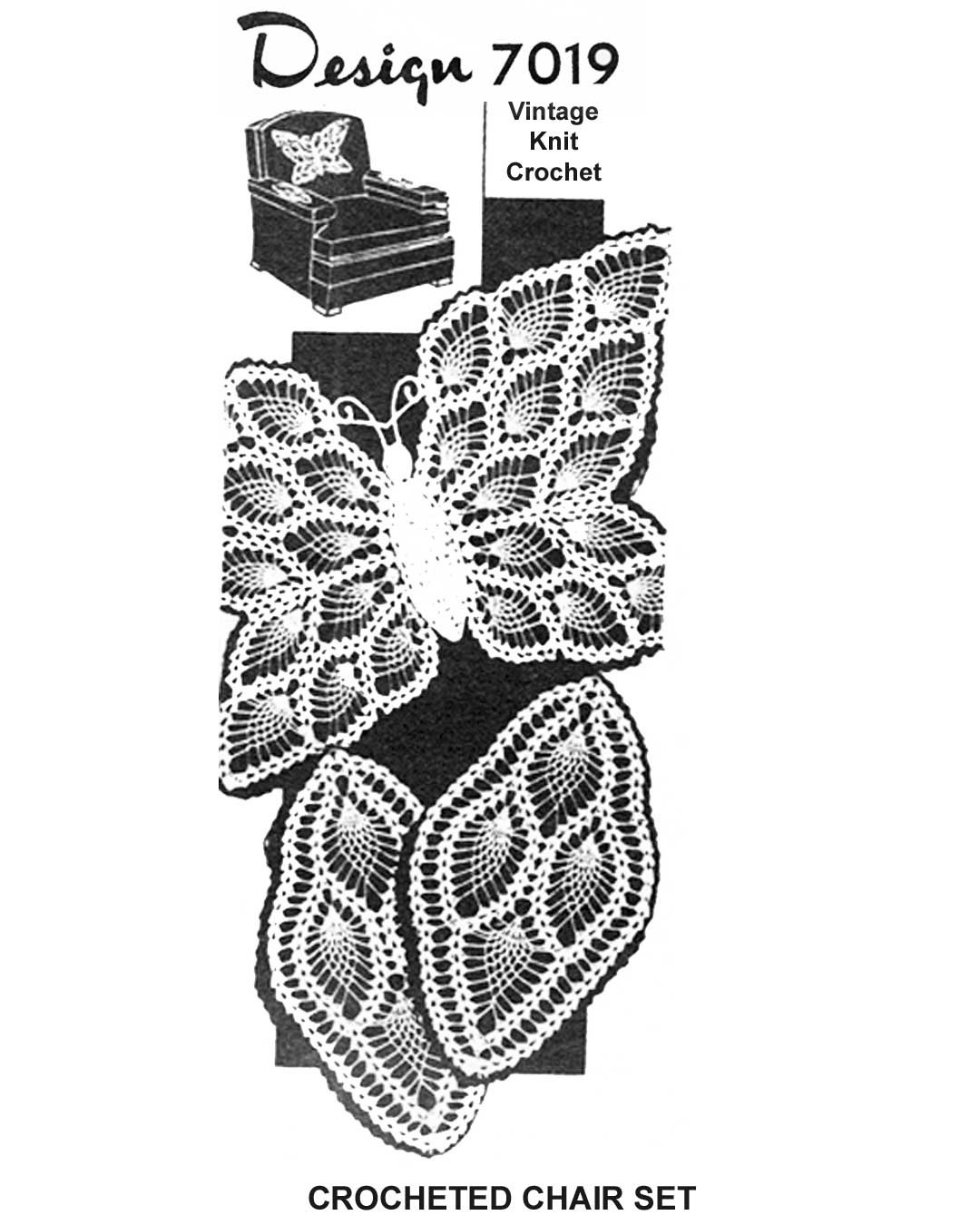 Vintage crochet butterfly pattern, chair set in pineapple stitch Design 771