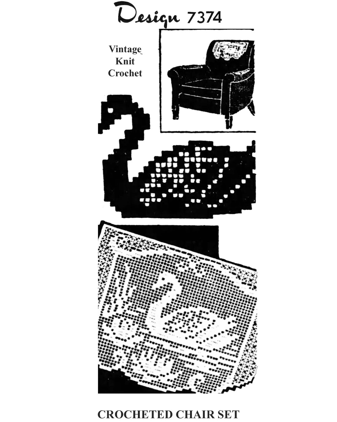 Vintage Filet Crochet Swan Runner and Doily Pattern Mail Order No R2379