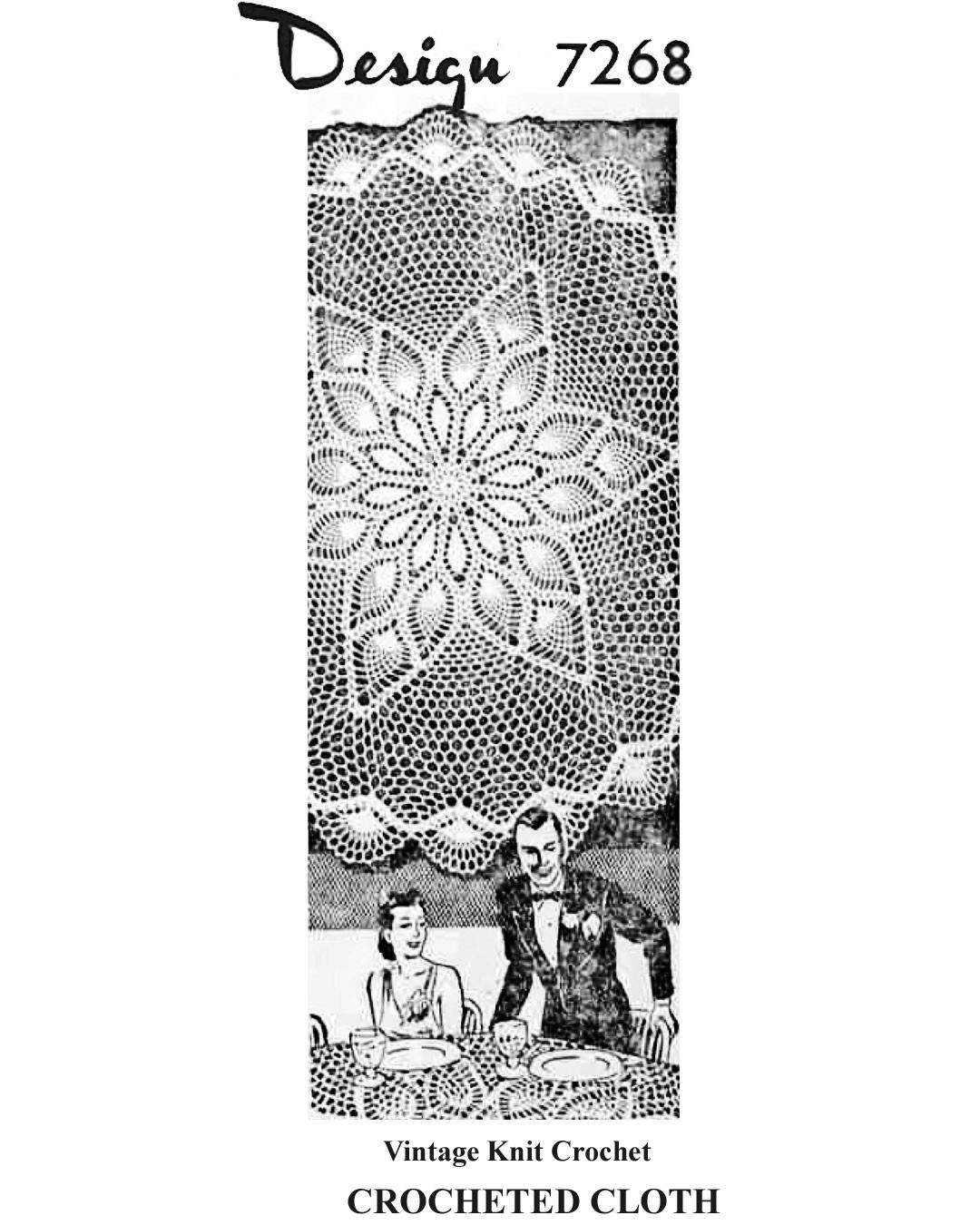 Crochet Pineapple Cloth Pattern, Round Tablecloth Mail Order Design 7388