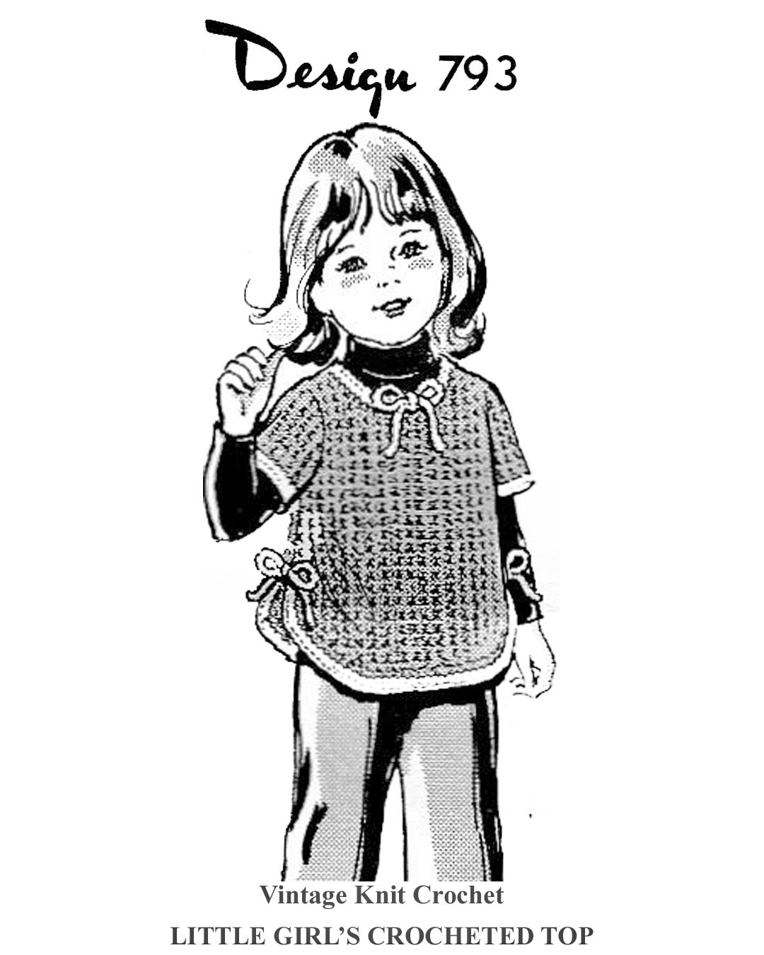 Girls Crochet Top Pattern, Short Sleeve Size 2, 4, 6