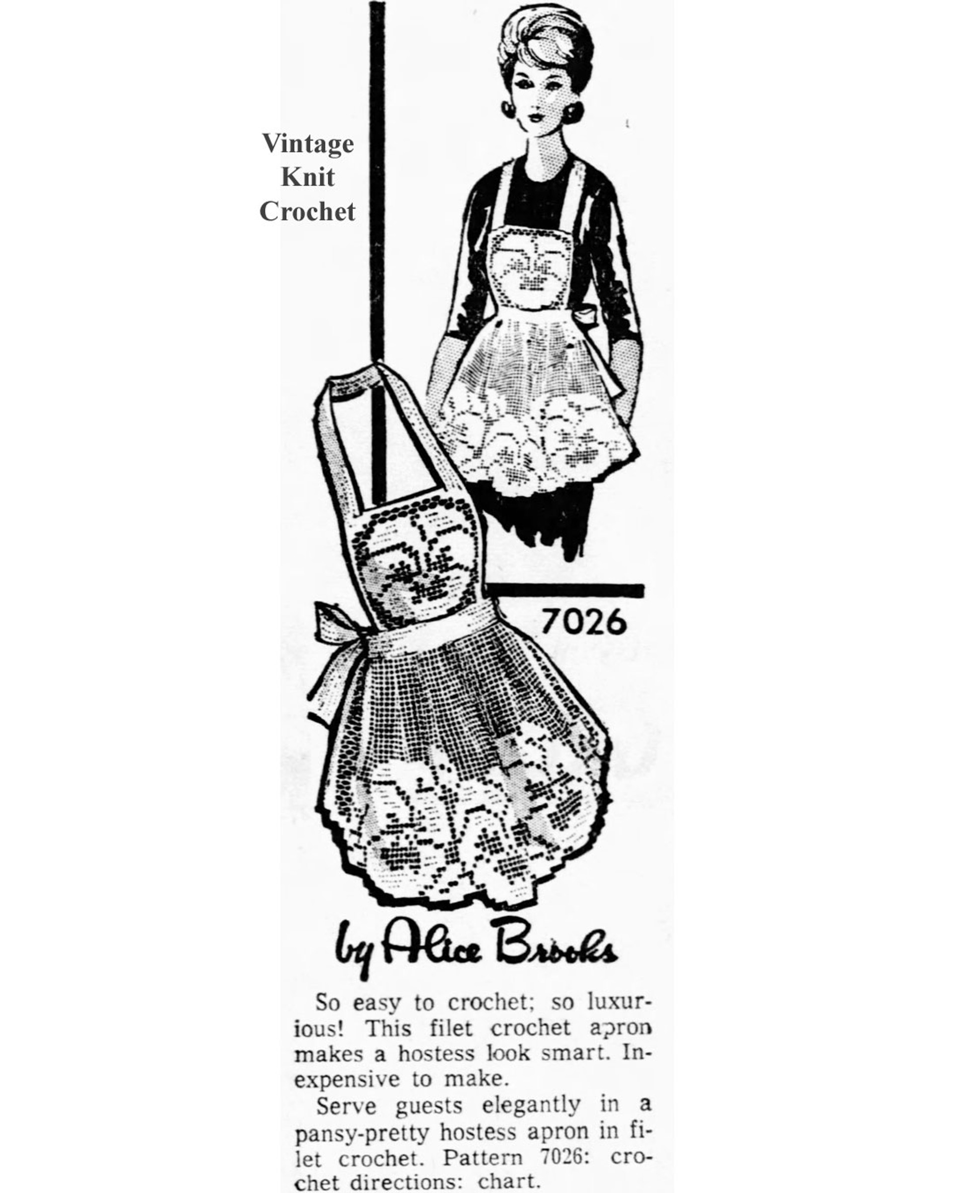 Filet Crochet Pansy Apron Half Or Bib Styles Mail Order Design 7489