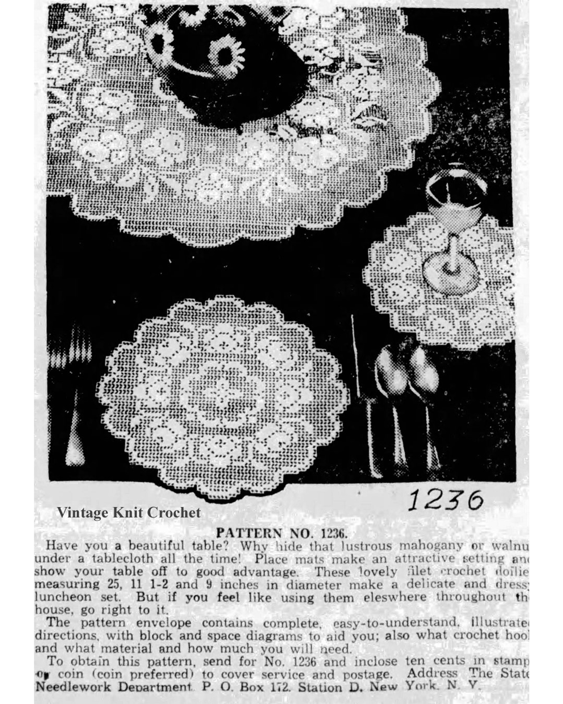 Filet Crochet Clover Leaf Doily Luncheon Set Placemats And Runner