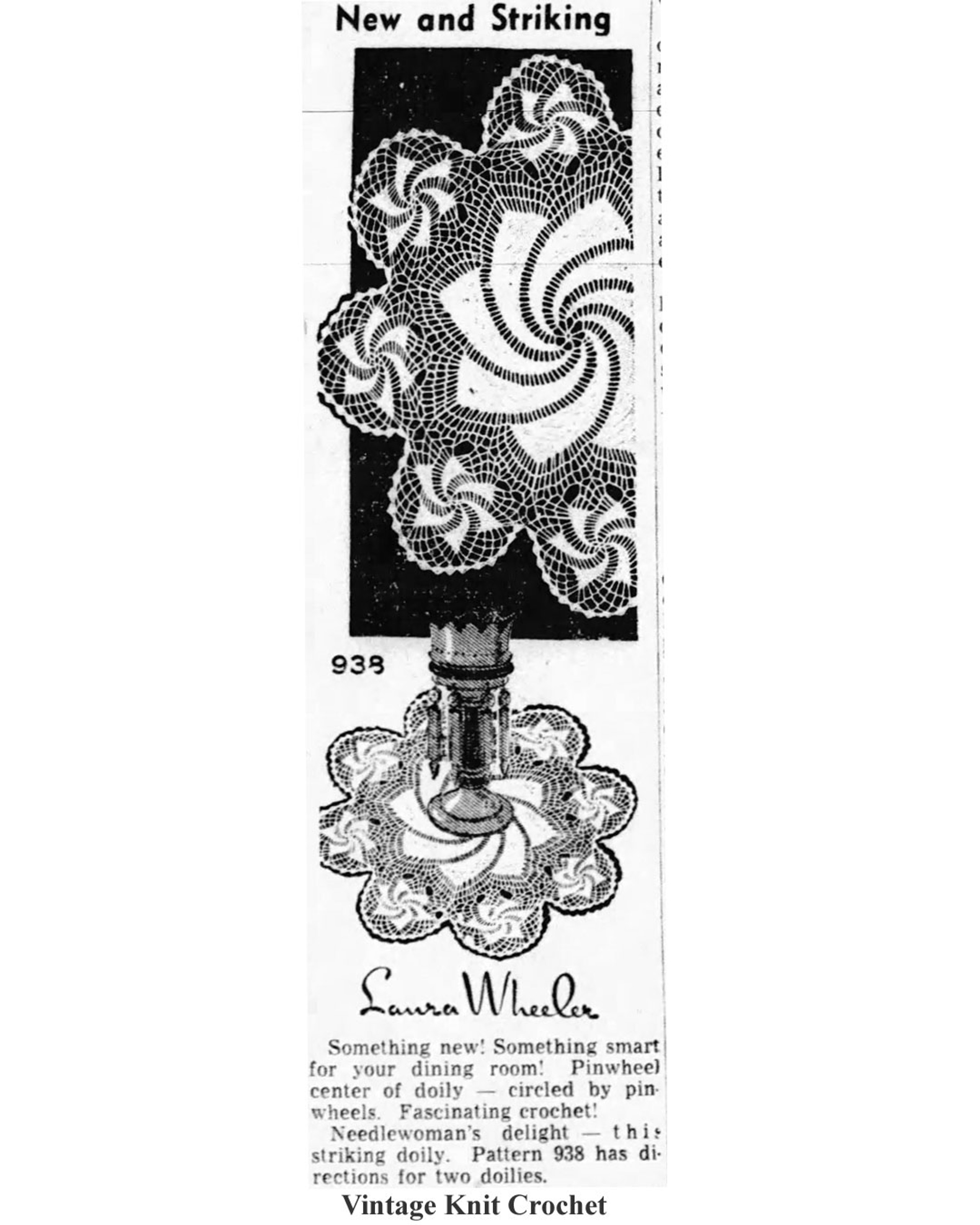 Pinwheel Crocheted Doilies Pattern Small Large Laura Wheeler Design 938