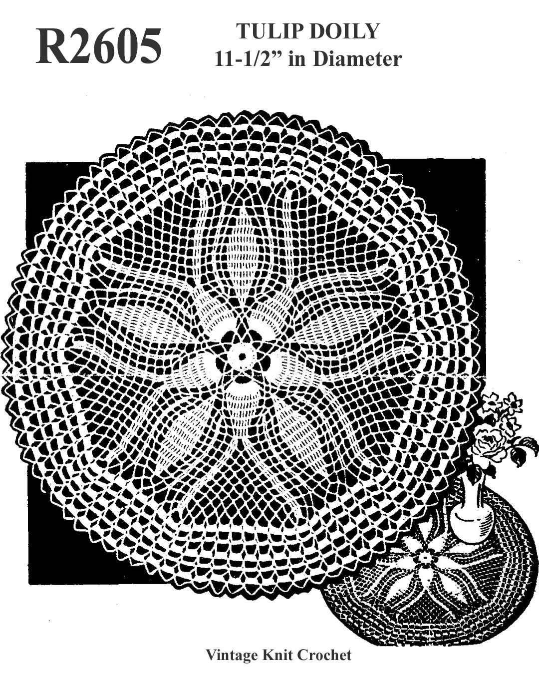 Lovely Tulip Doily Crochet Pattern on Green Mesh