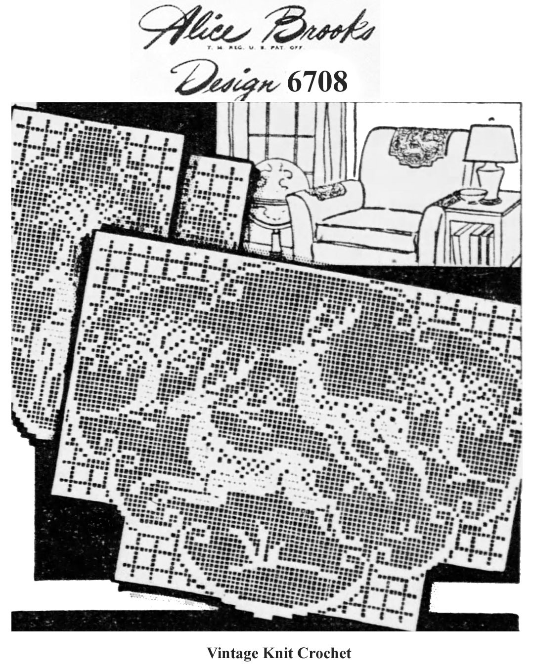 Filet Crocheted Dove Roses Chair Set Pattern Alice Brooks Design 6228