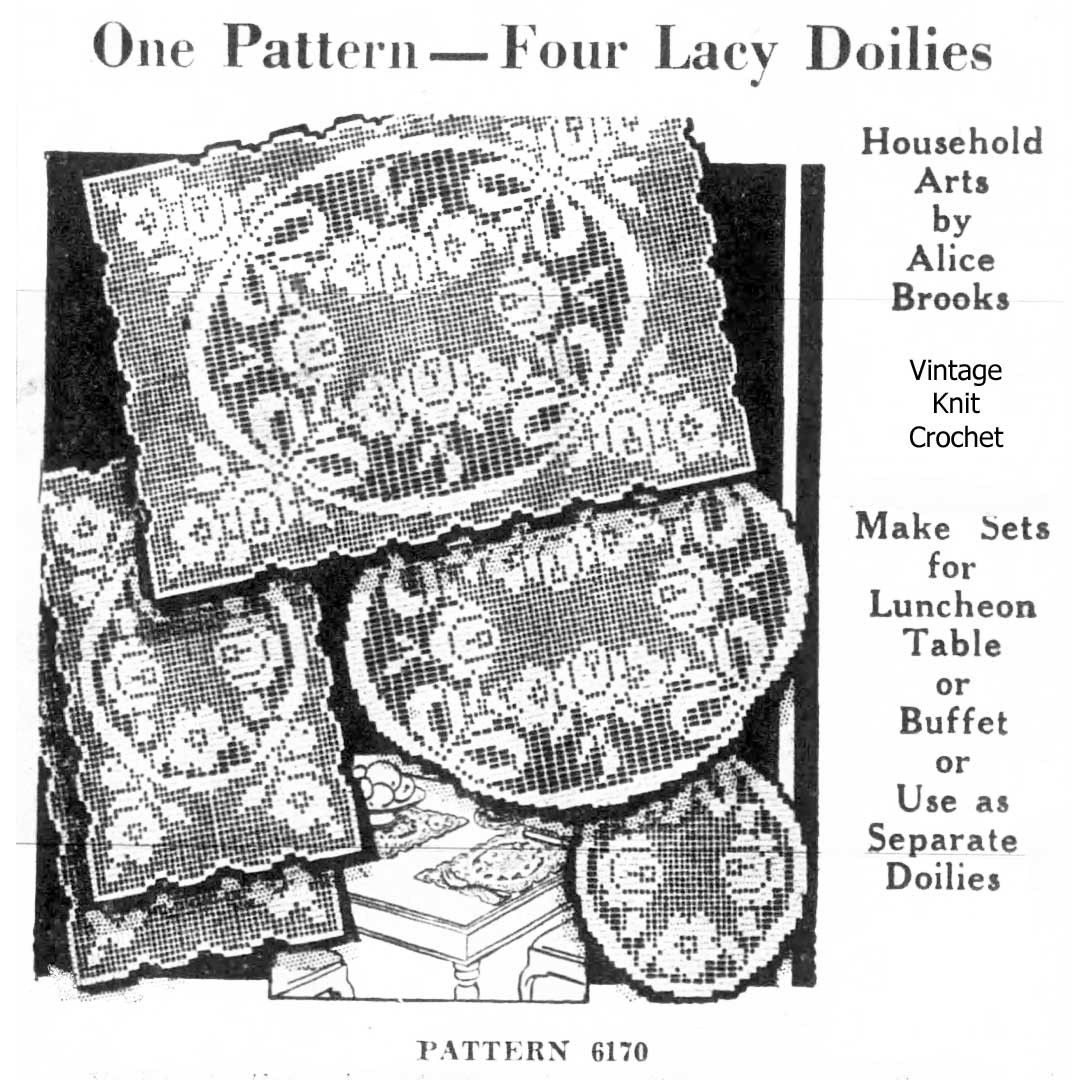 Filet Crocheted Dove Roses Chair Set Pattern Alice Brooks Design 6228