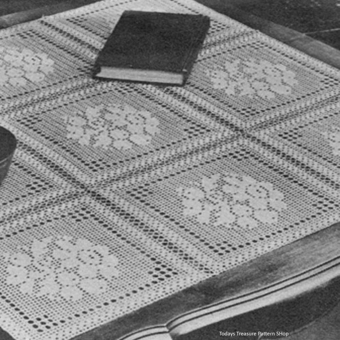 Filet Crochet Floral Square Cloth Pattern No 9974 - Vintage Knit ...