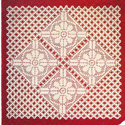 Square Filet Crochet Flower Centerpiece Doily Pattern, Vintage 1940s