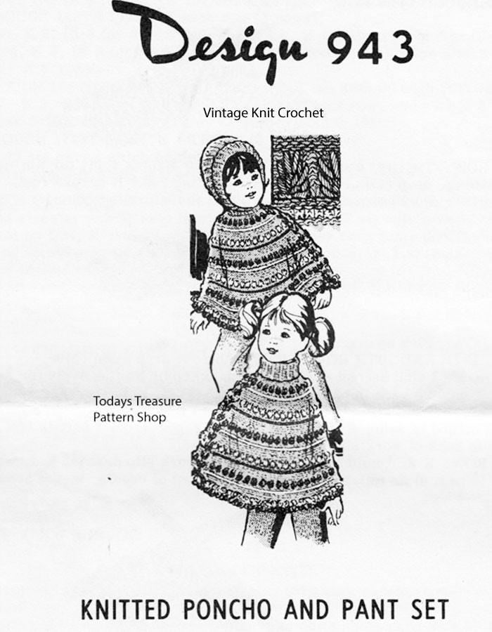 Girls Knitted Poncho Tam Pattern in Knitting Worsted