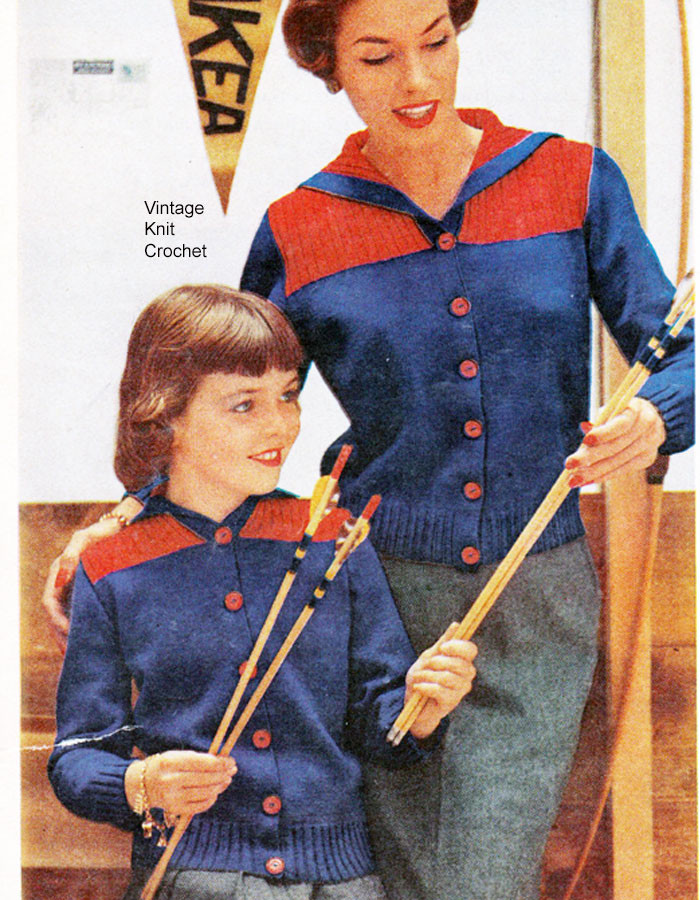 Knitted Cardigan Pattern, Sailor Collar misses girls