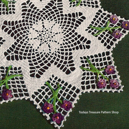 Violets Flower Crochet Doily Pattern, 8 Point Star is 16 inches