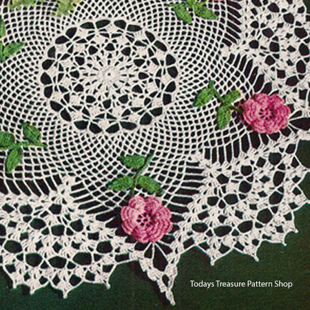 Crocheted Star Rose Motif Doily Pattern, Centerpiece