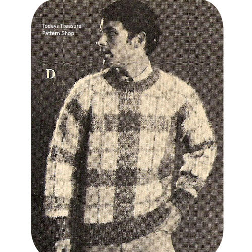 Plaid Jumper Knitting Pattern with Pullover - Vintage Knit Crochet ...