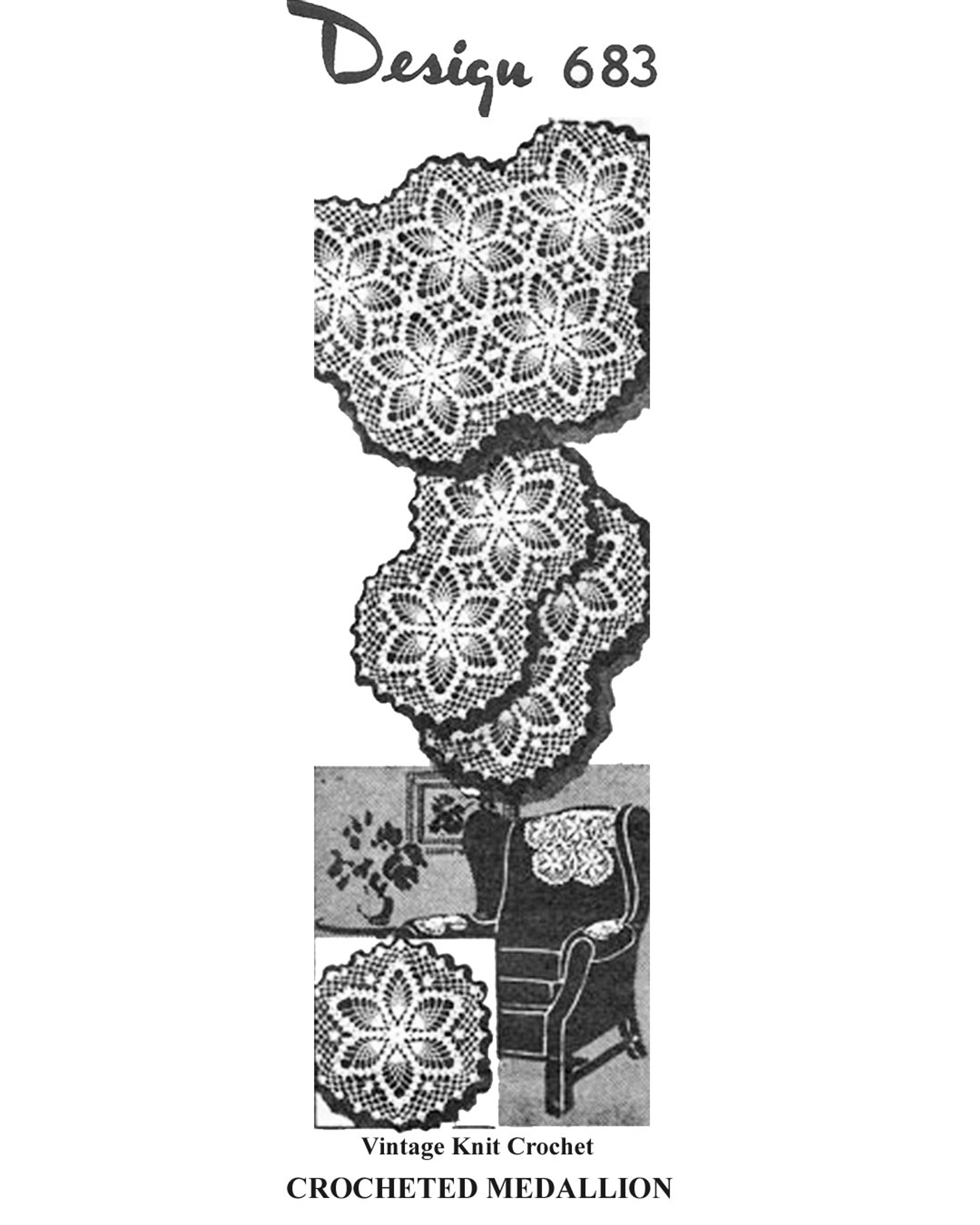 Vintage Crochet Medallion Pattern Pineapple Motif In Two Sizes Mail