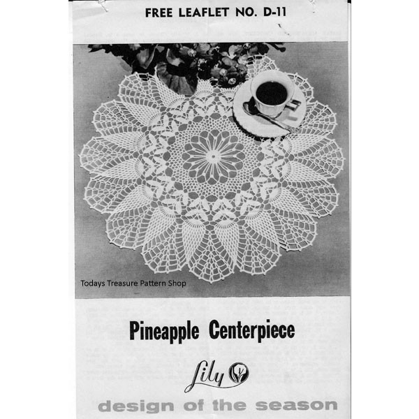 Pineapple Centerpiece Crochet Doily Pattern Leaflet D-11 - Vintage Knit ...