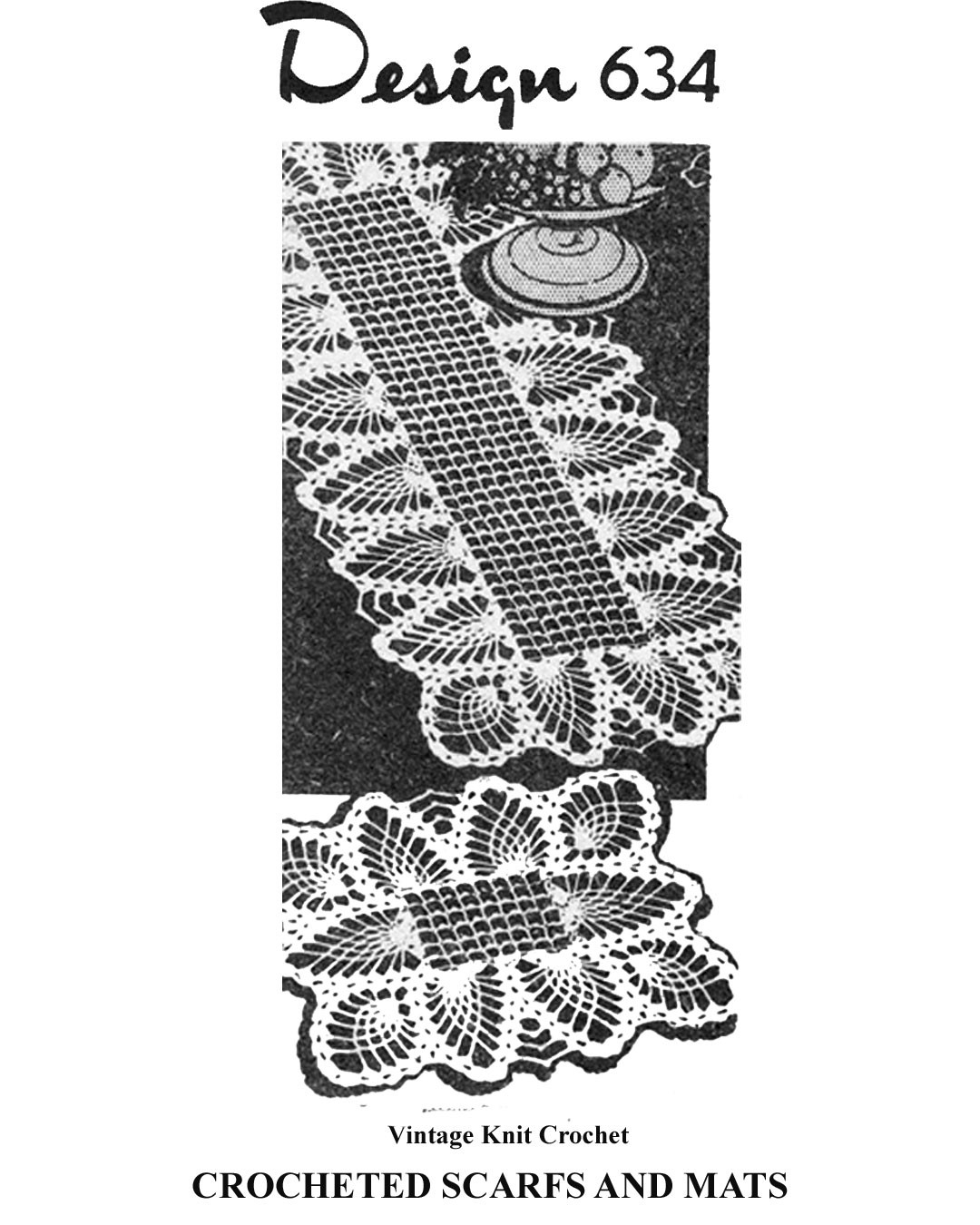 Vintage Crochet Pineapple Runner Scarfs Pattern, 2 sizes Mail Order ...