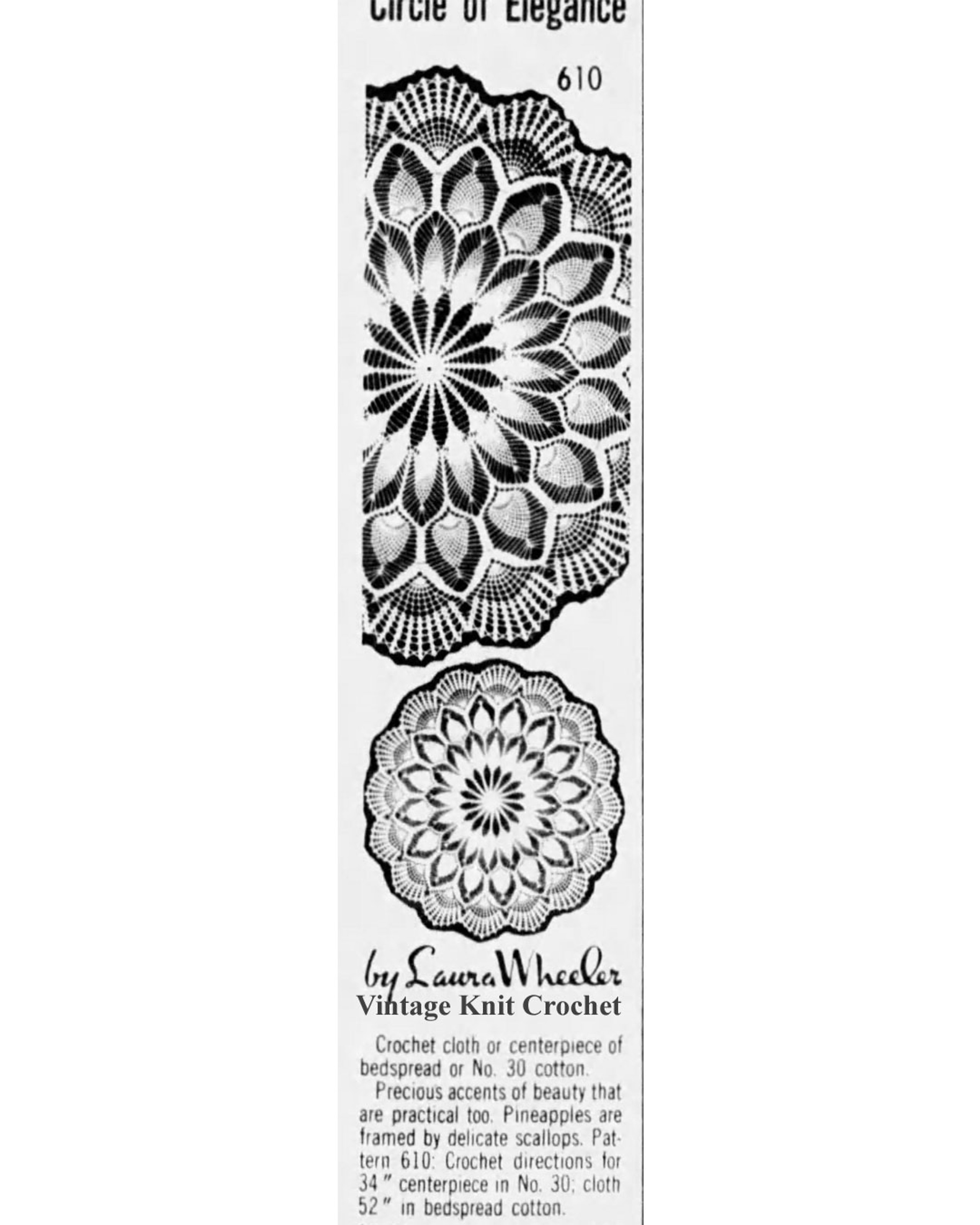 Crochet Pineapple Cloth Pattern Centerpiece Doily Laura Wheeler 610