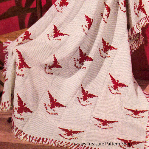 Knitted American Eagle Afghan Pattern is 51 x 65