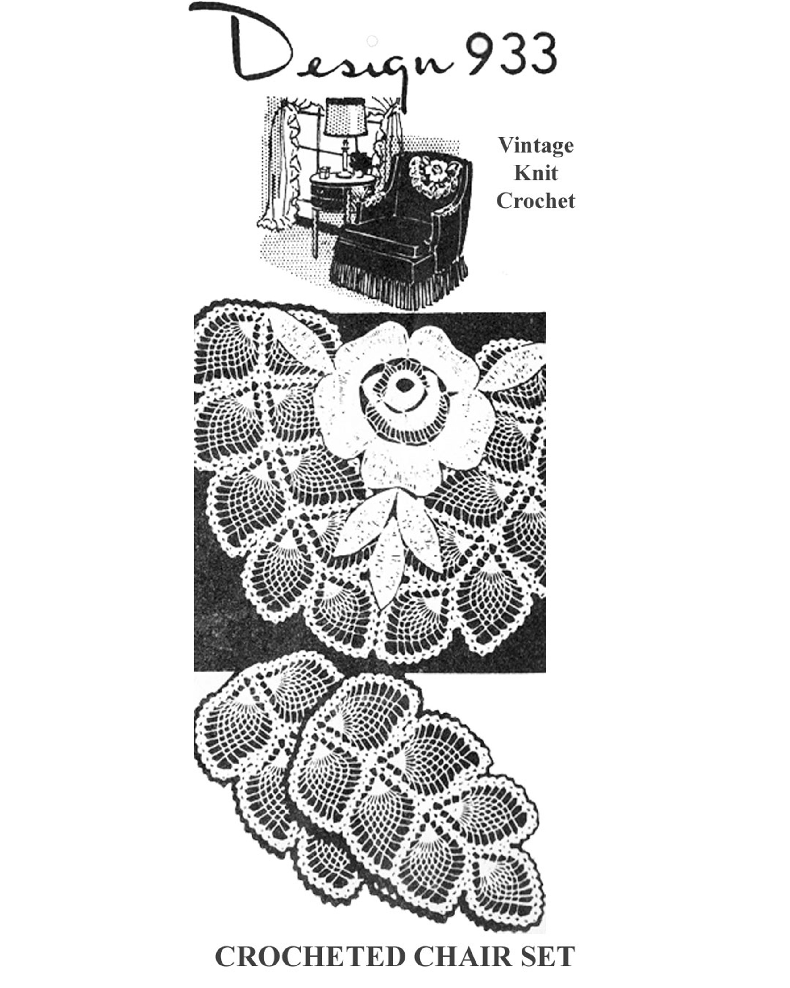 Crocheted Pineapple Rose Doily Chair Set Pattern Mail Order Design 933