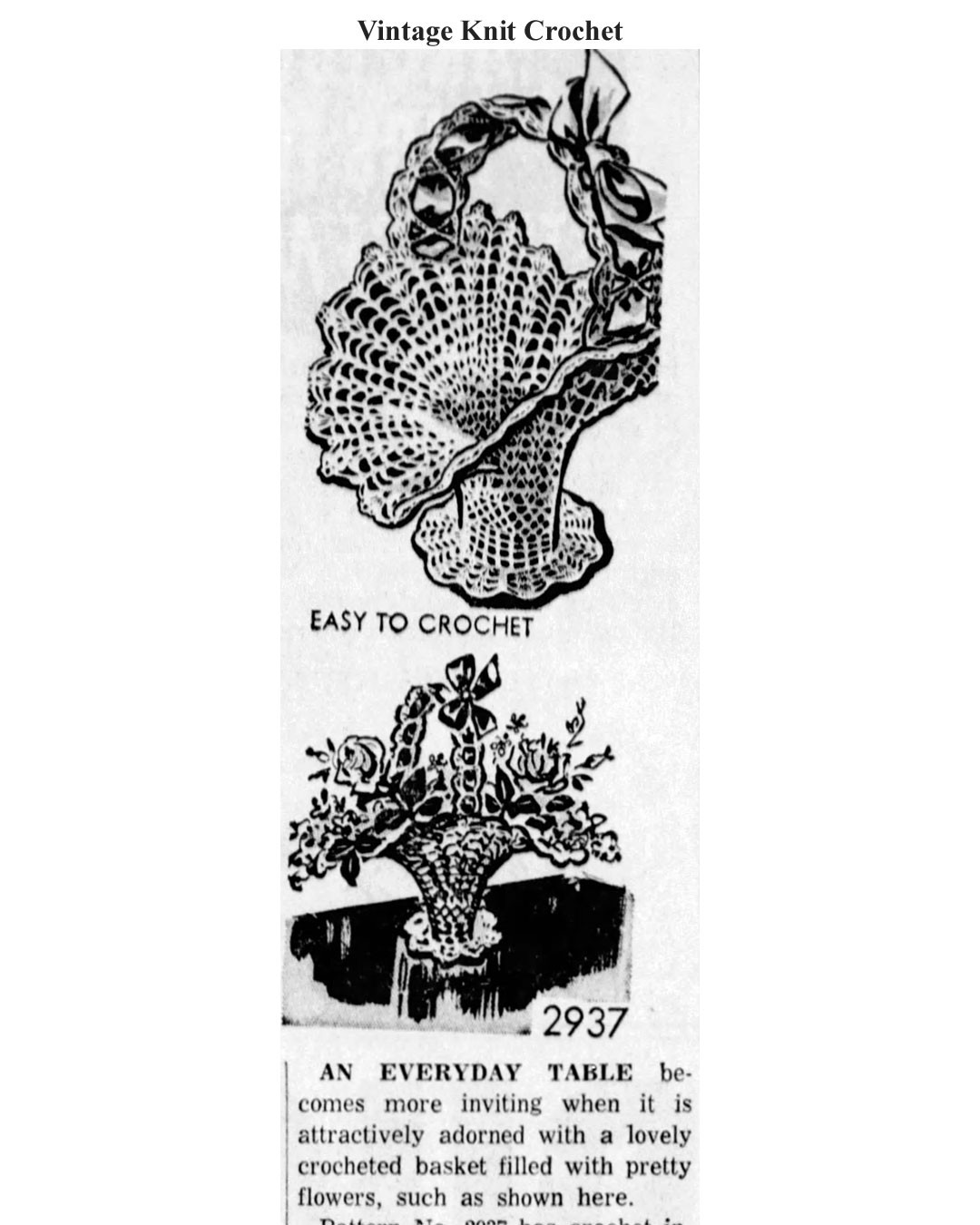 Crocheted Work Basket Pattern, Vintage 1940s