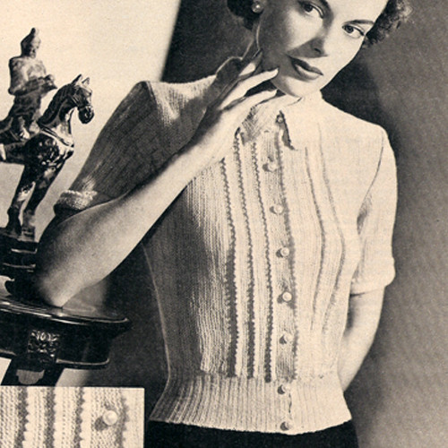 Knitted Short Sleeve Blouse Pattern, Ribbed Panel