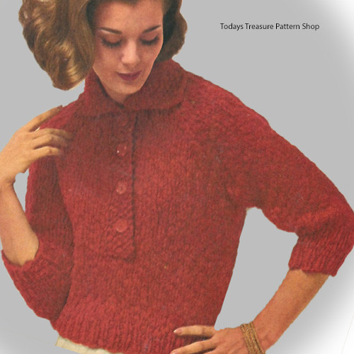 Vintage Bulky Knitted Pullover Pattern with Cables