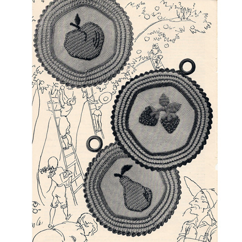 Crochet Fruit Potholders Pattern include Strawberry Pear Apple