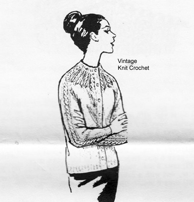 Knitted Cable Yoke Jacket Pattern, Alice Brooks 7128, Mail Order Design