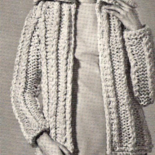 Large Collar Mock Cable Knit Jacket PDF Pattern Big Needles