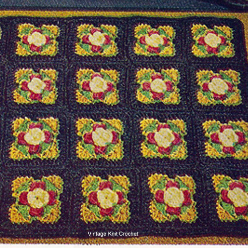 Crochet Rug Pattern, Rose Flower Block Motif