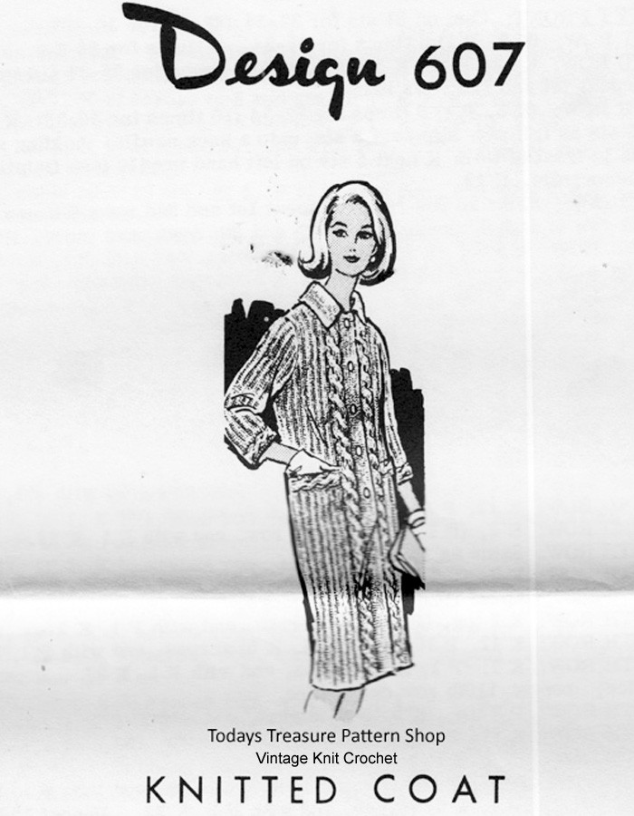 Cable Coat Knitting Pattern, Knee Length, Laura Wheeler 607, Mail Order