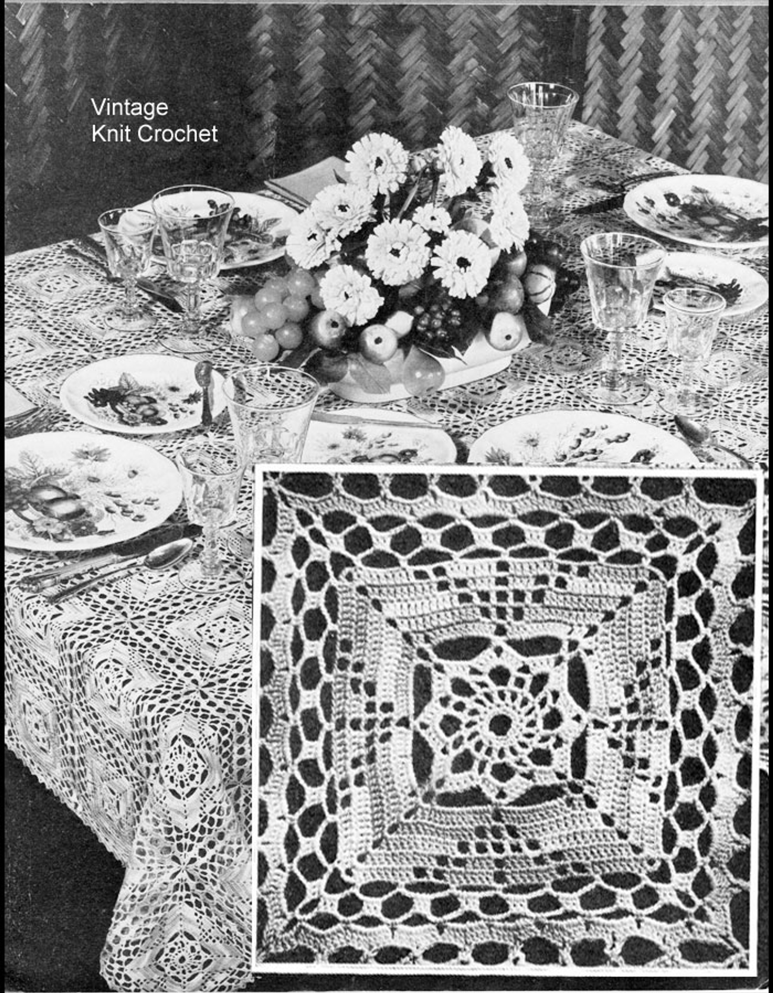Vintage Crochet Tablecloth Pattern Two Tone Squares