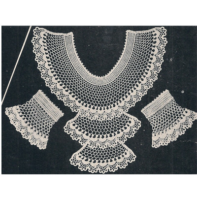 Double Jabot Collar Cuffs Crochet Pattern, Vintage 1930s