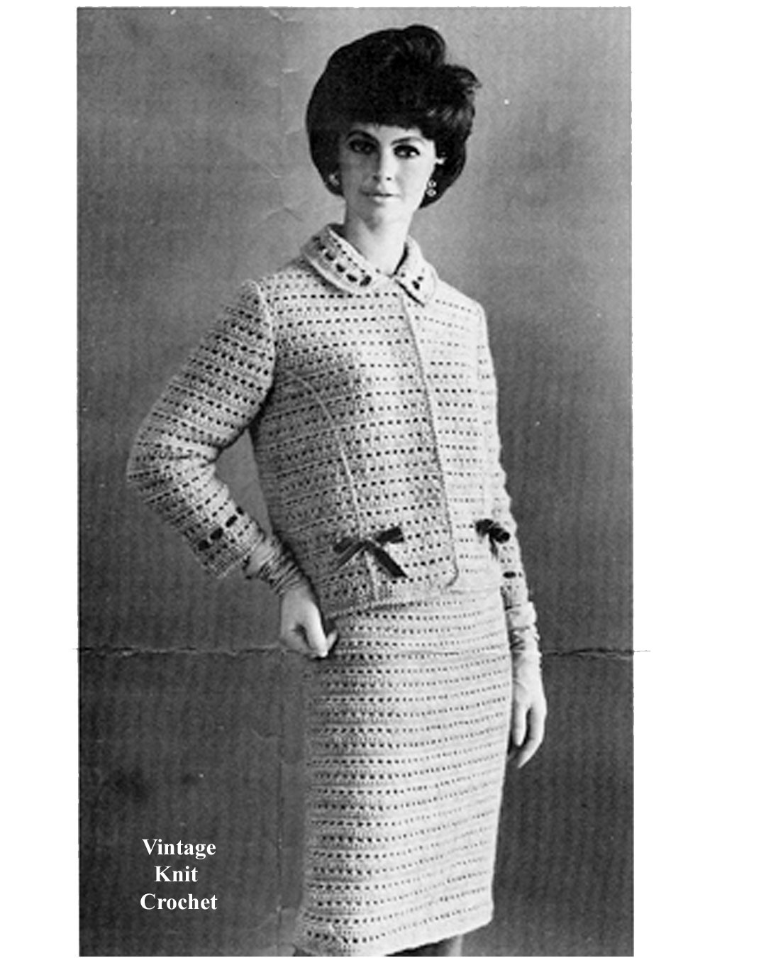 Double Breasted Crocheted Suit Jacket Skirt Pattern, CM 756-3