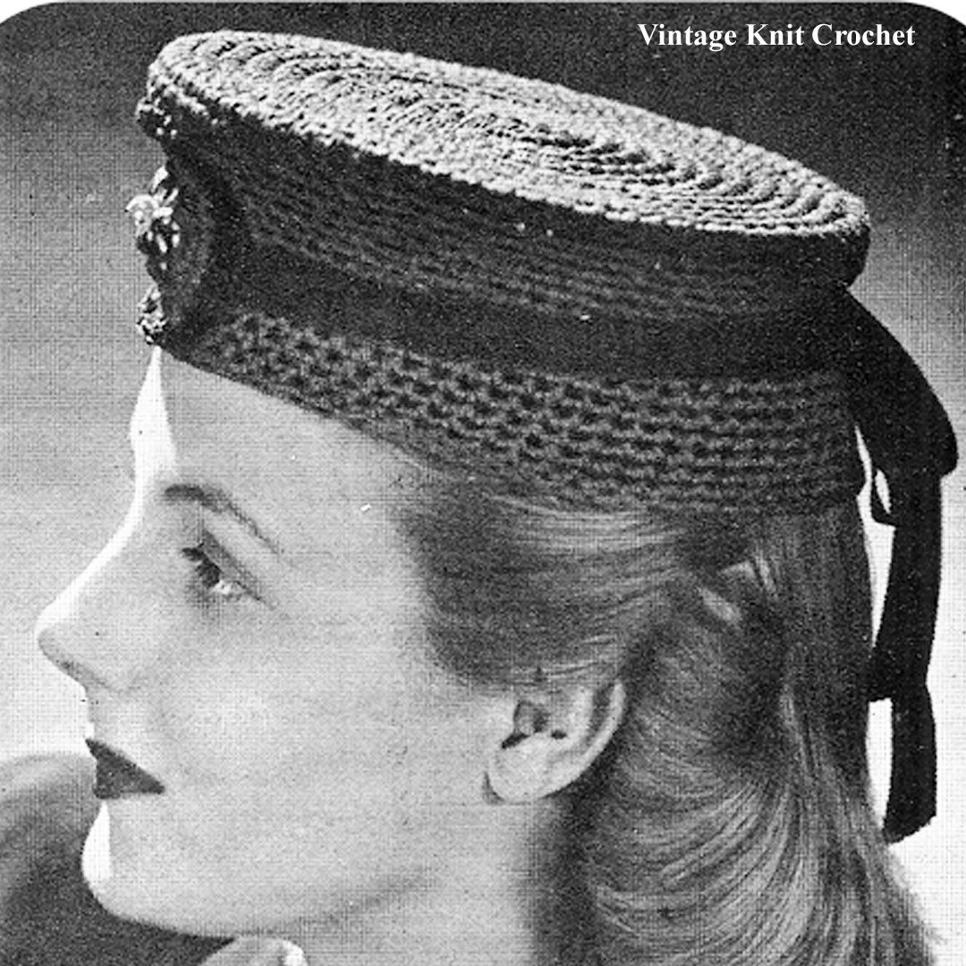 Vintage Crochet Pillbox Hat Pattern, Ribbon Button Trim