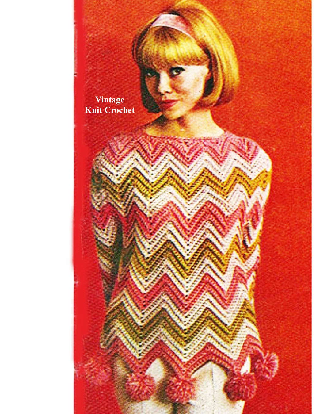 Crochet Ripple Long Sleeve Pullover Sweater with Pompons