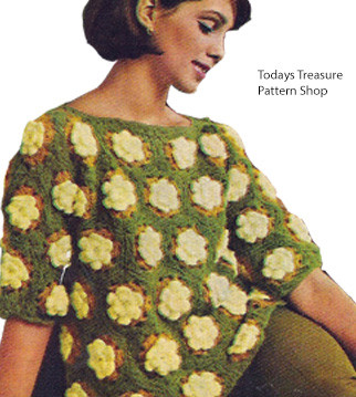 Flower Motif Sweater Crochet Pattern, S-M