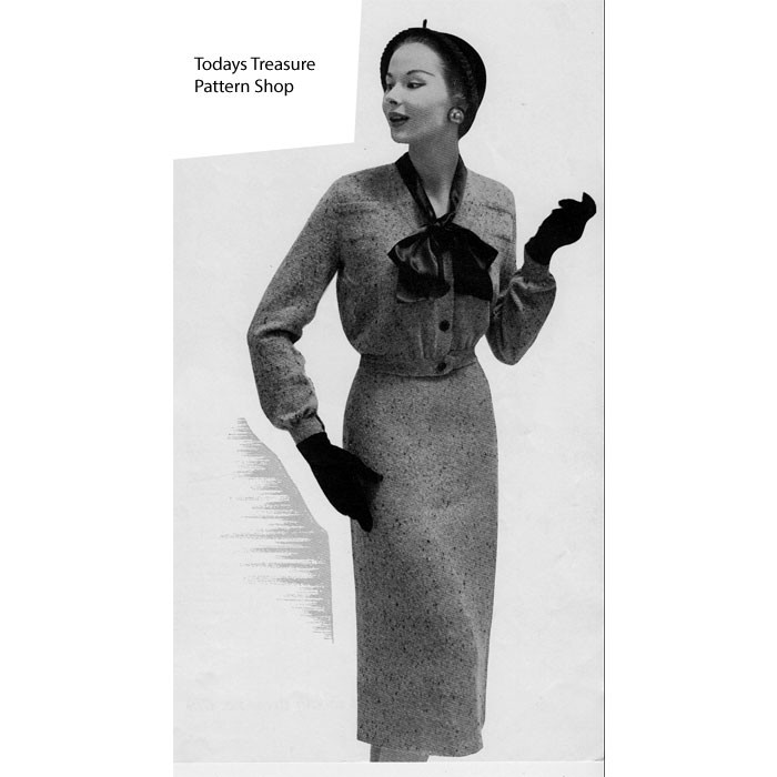 Womens Knitted Fitted Jacket Slim Skirt Vintage Pattern