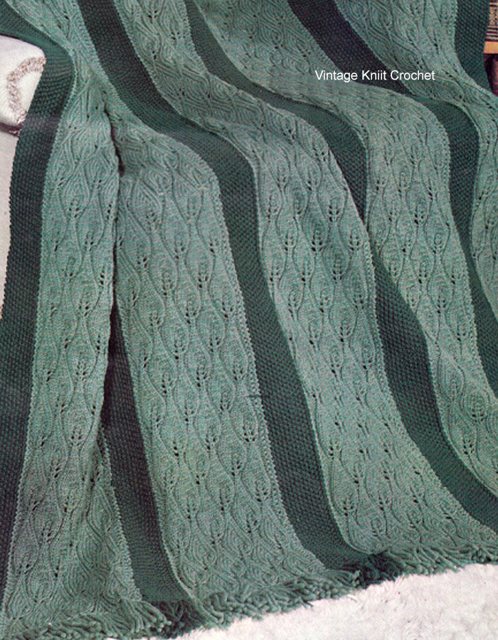 Knitted Striped Afghan Pattern, Tri-Color Cable