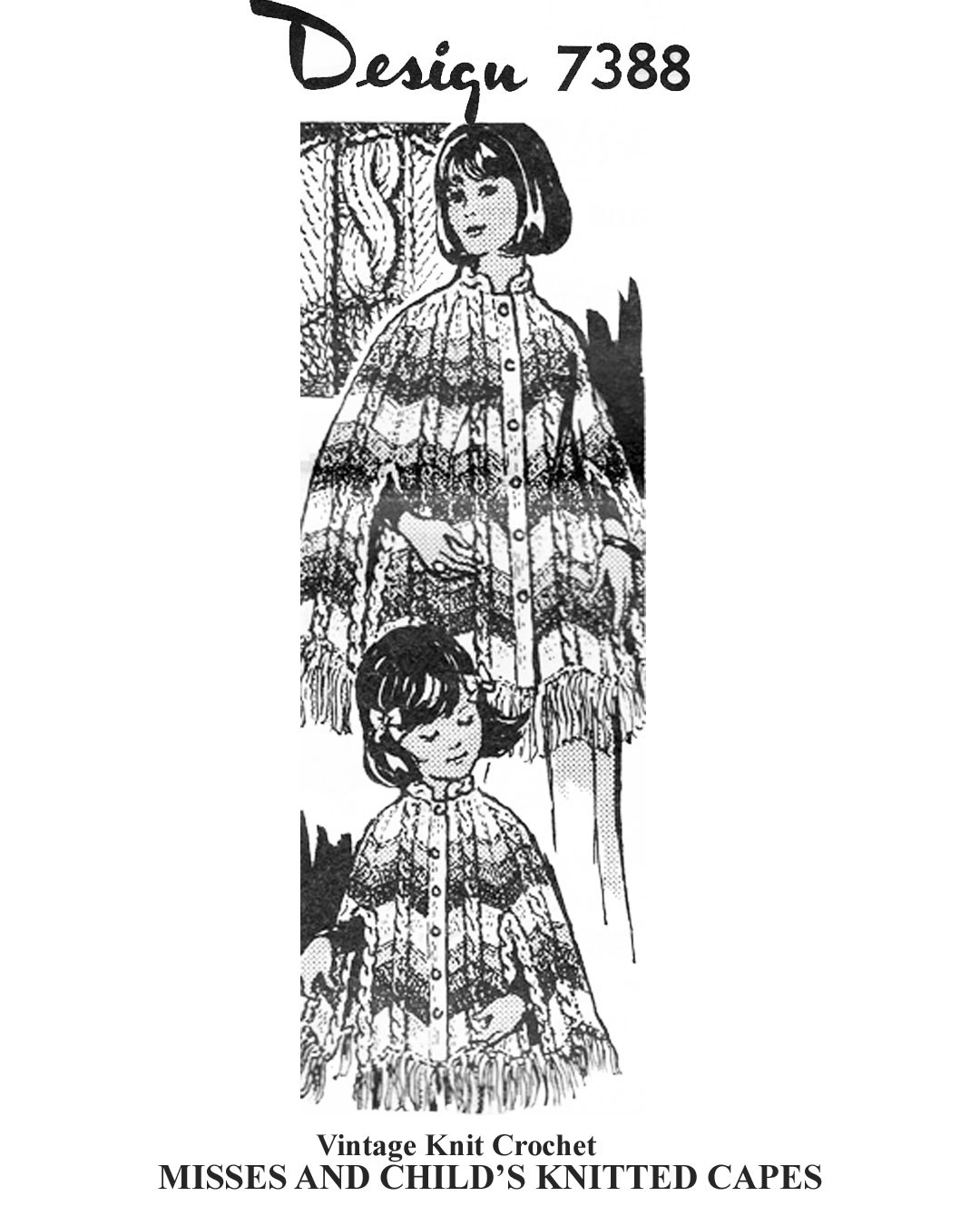 Knitted Cape Pattern, Cable Chevron Stripes, Mail Order 7388 Alice Brooks