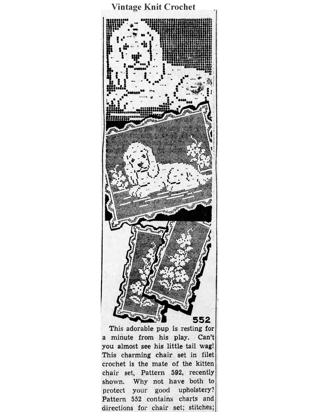 Vintage Puppy Filet Crochet Chair Doily Pattern Set Laura wheeler ...