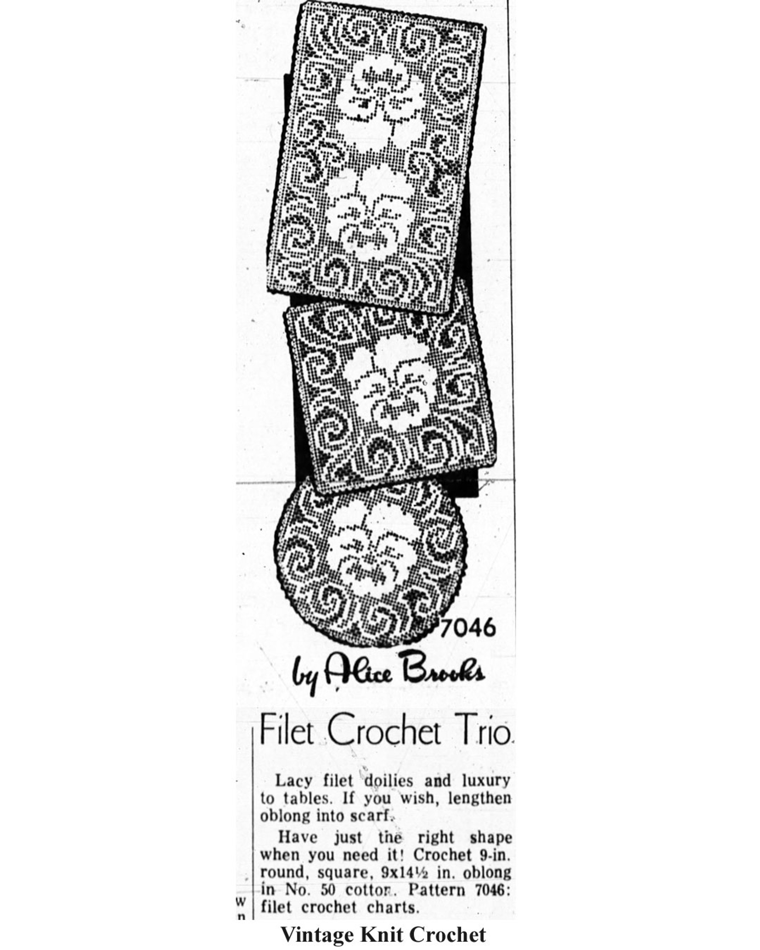Pansy Filet Crochet Doily Pattern Round Square Oblong Mail Order 7046