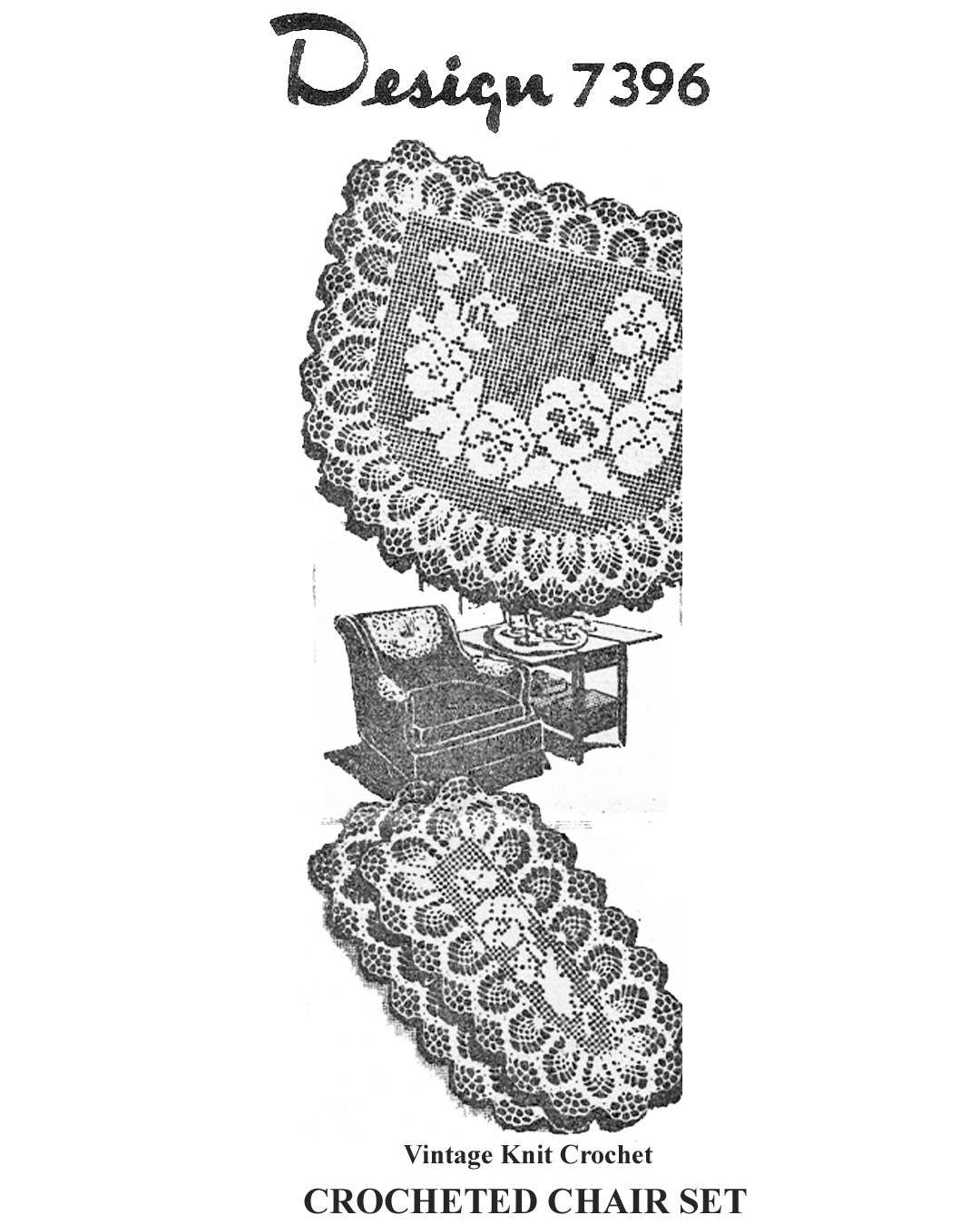 Filet Crochet Pansy Doily Pattern, Chair Set, Vintage Alice Brooks 7396 ...